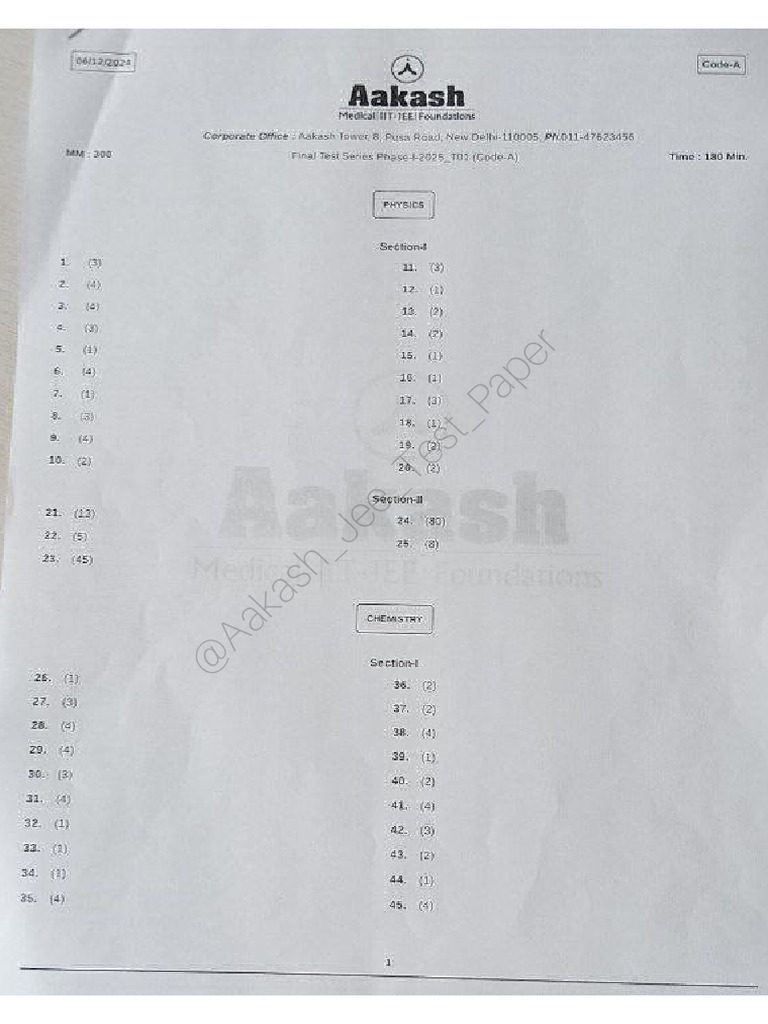 FTS 1 Answer Key | PDF