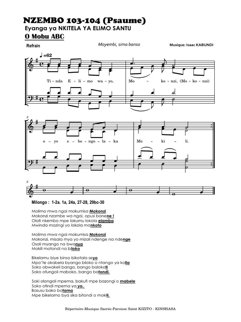 Nzembo 103-104 Pentecote - Lingala - Isaac Kab | PDF