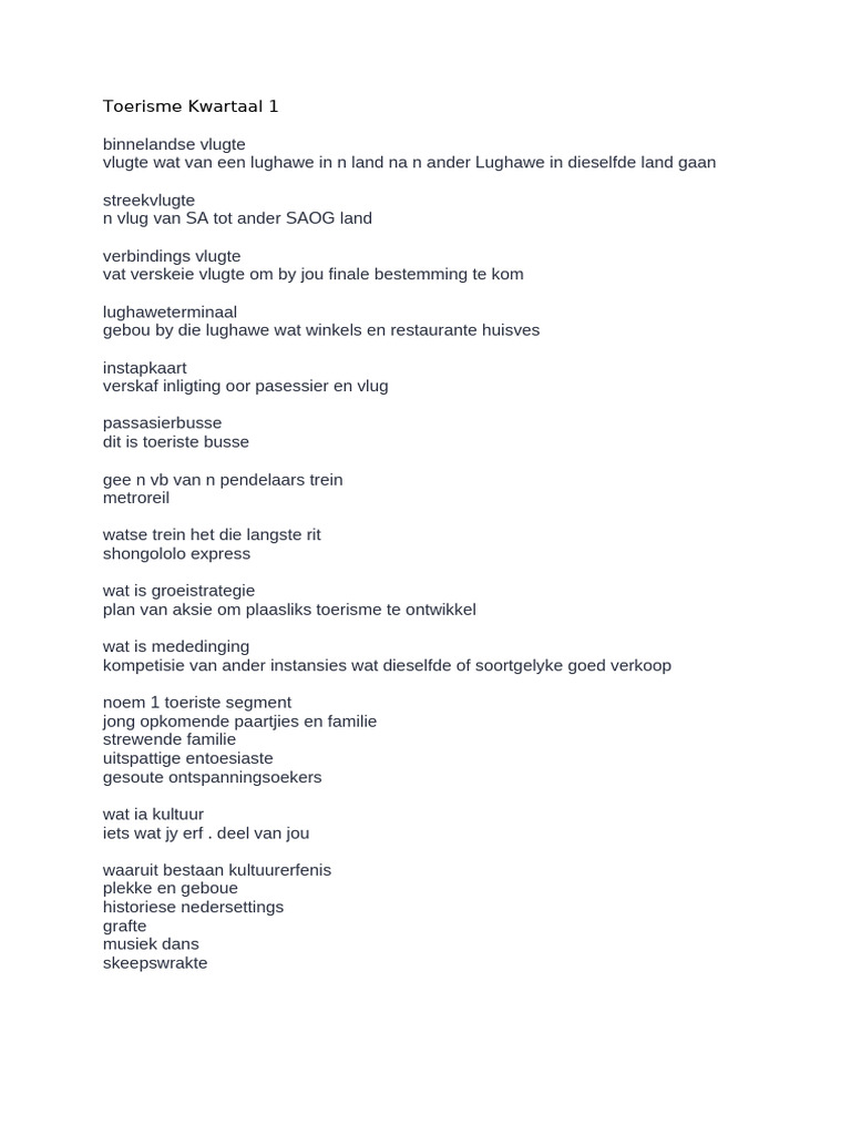 Toerisme Kwartaal 1 | PDF