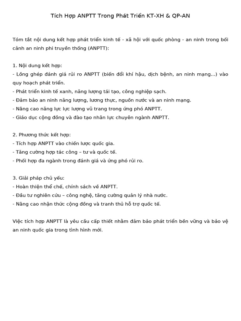 Tom Tat ANPTT Phat Trien KTXH QPAN | PDF