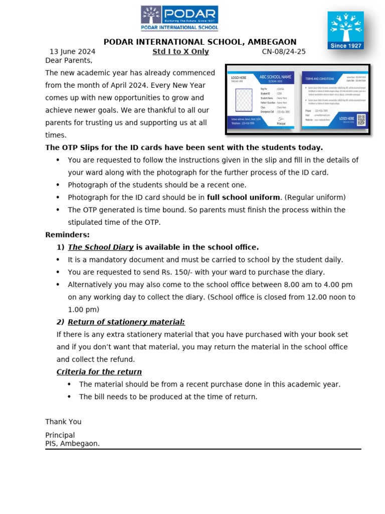 Podar International School ID Card Process | PDF