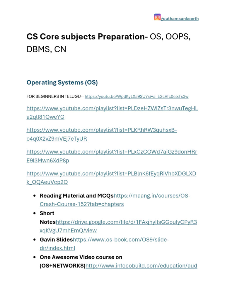 CN, OOPS, DBMS, OS - Placement Material | PDF | Databases | Sql