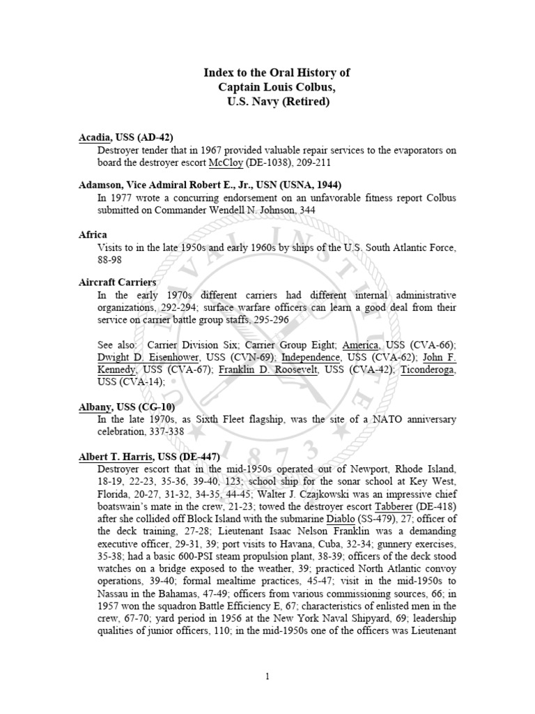 Colbus Index | PDF | United States Navy | Destroyer
