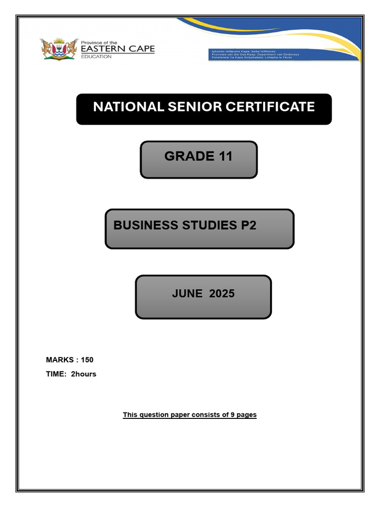 BSTD GR 11 P2 2025 - Moderated | PDF | Business | Thought