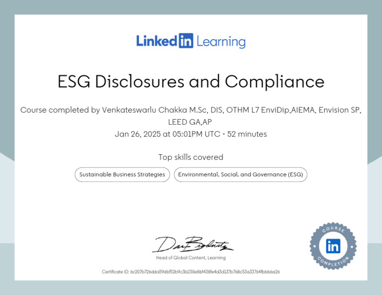 CertificateOfCompletion - ESG Disclosures and Compliance | PDF