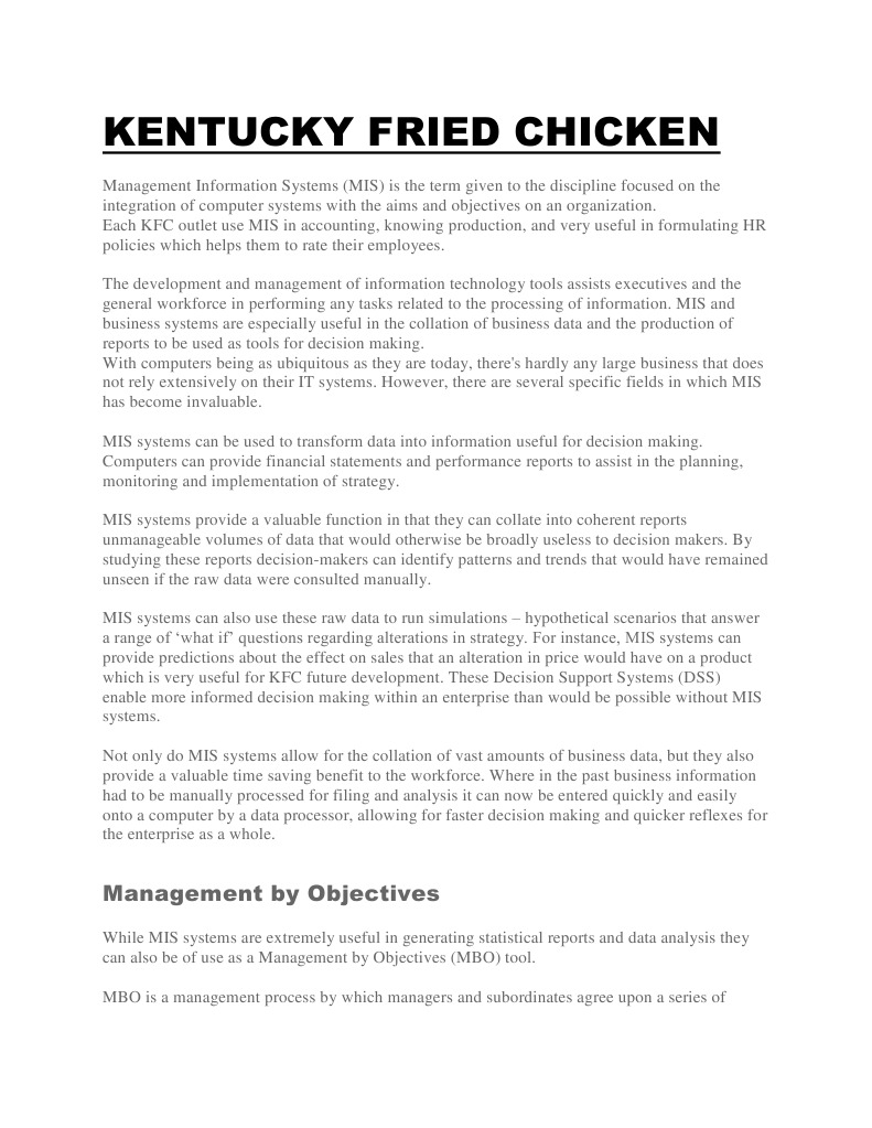 KFC's Use of Management Information Systems | PDF | Management ...