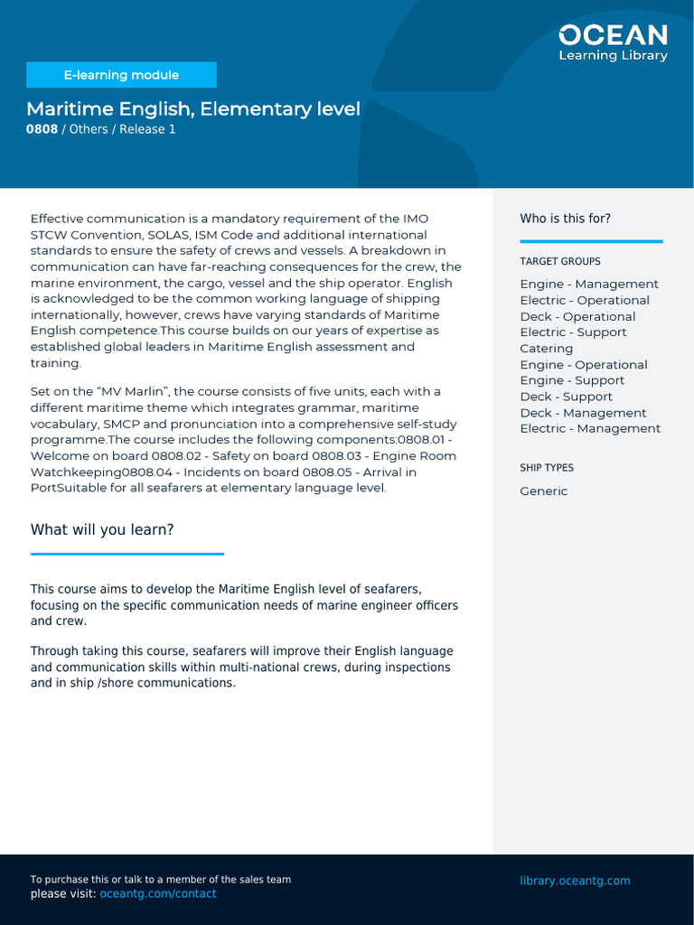 0808 Maritime English Elementary Level | PDF | Sailor | Ships