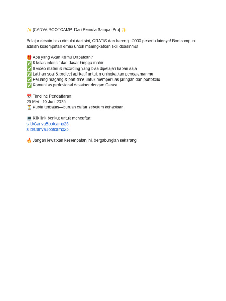 Caption Canva Bootcamp Mei 2025 | PDF