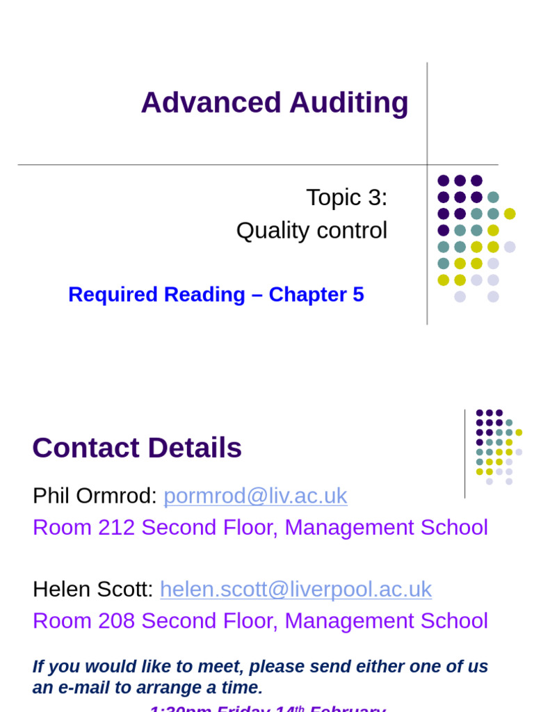 ACFI301 Topic 3 Quality Control 2020 - Full | PDF | Audit | Internal Audit