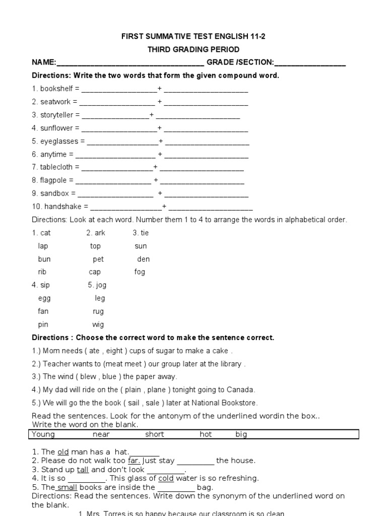 First Summative Test English 11 | PDF | Semantic Units | Semiotics