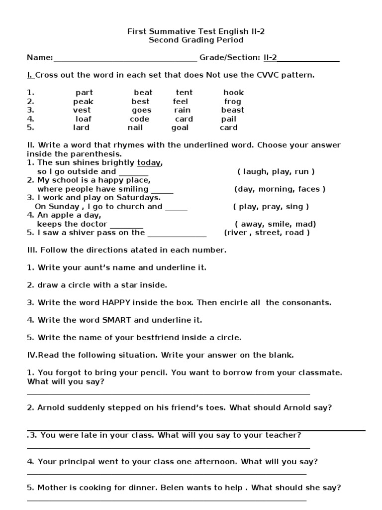 first-summative-test-english-ii-language-mechanics-grammatical-number