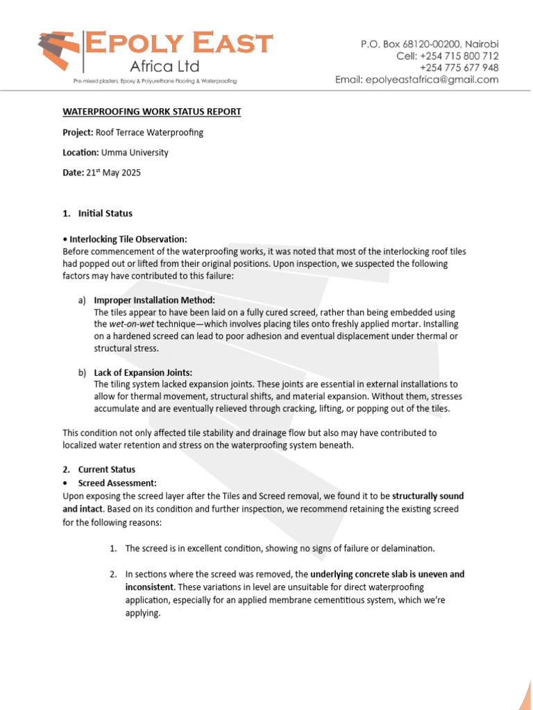 Waterproofing Work Status Report-2 | PDF | Tile | Concrete