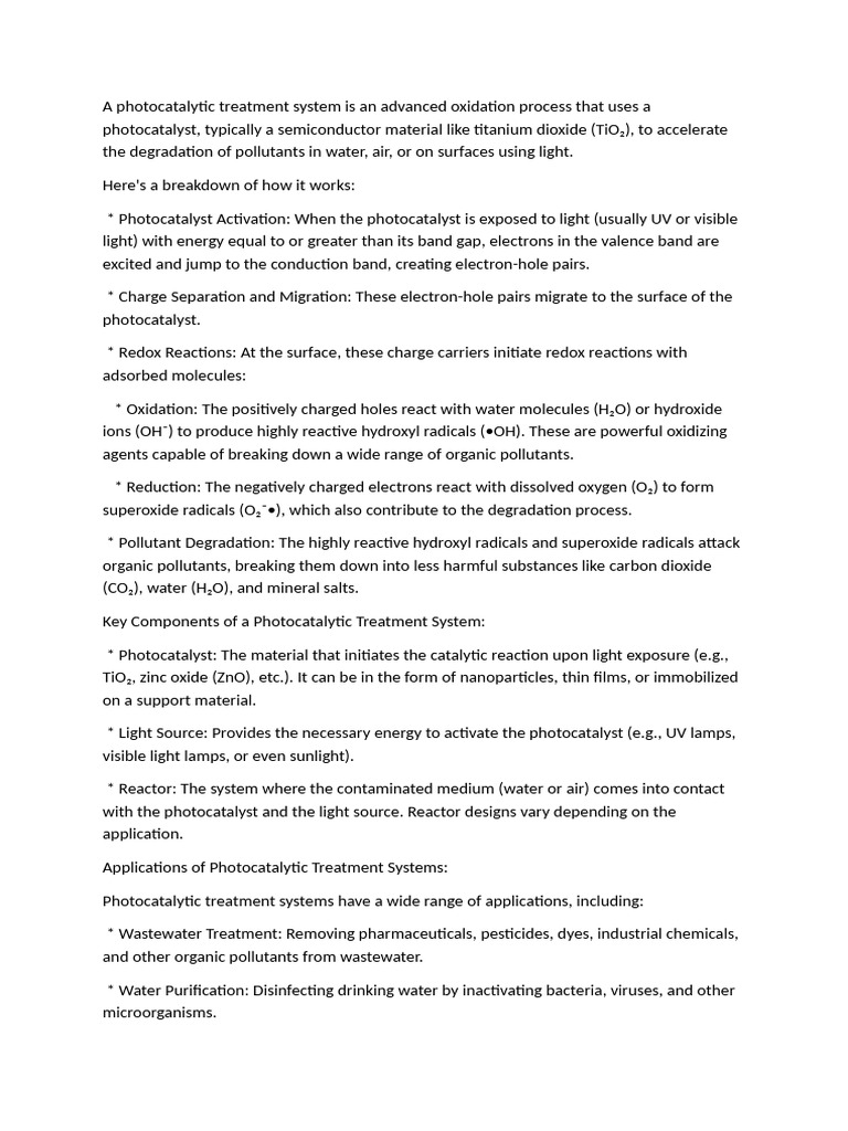 A Photocatalytic Treatment System Is An Advanced Oxidation Process That ...