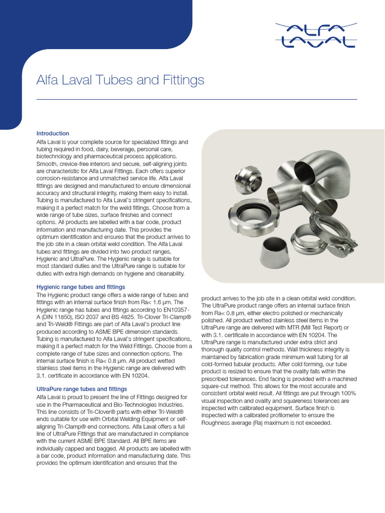 Alfa Laval Installation Material Product Leaflet Ese00301 | PDF | Pipe (Fluid Conveyance ...