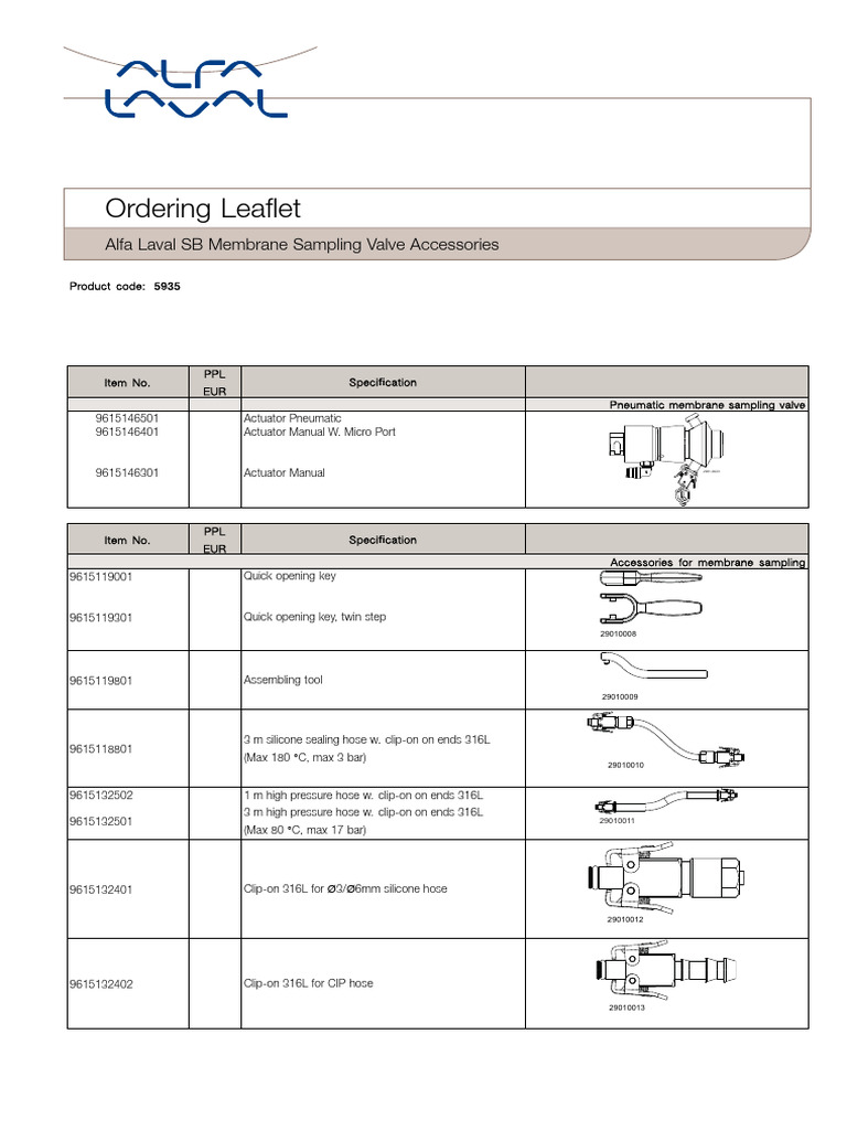 Alfa Laval SB Membrane Sampling Valve | PDF | Valve | Hydraulics