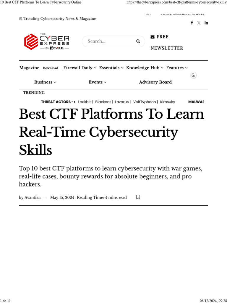 Top 10 CTF Platforms for Cybersecurity | PDF | Security | Computer Security