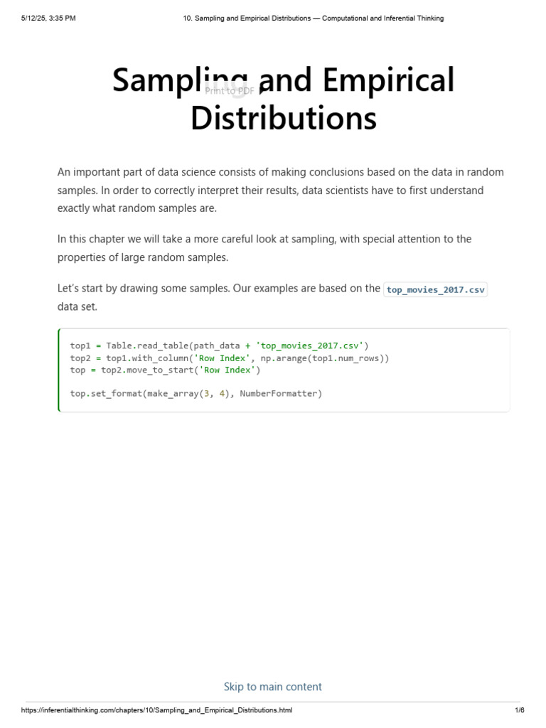 Sampling and Empirical Distribution | PDF | Sampling (Statistics)