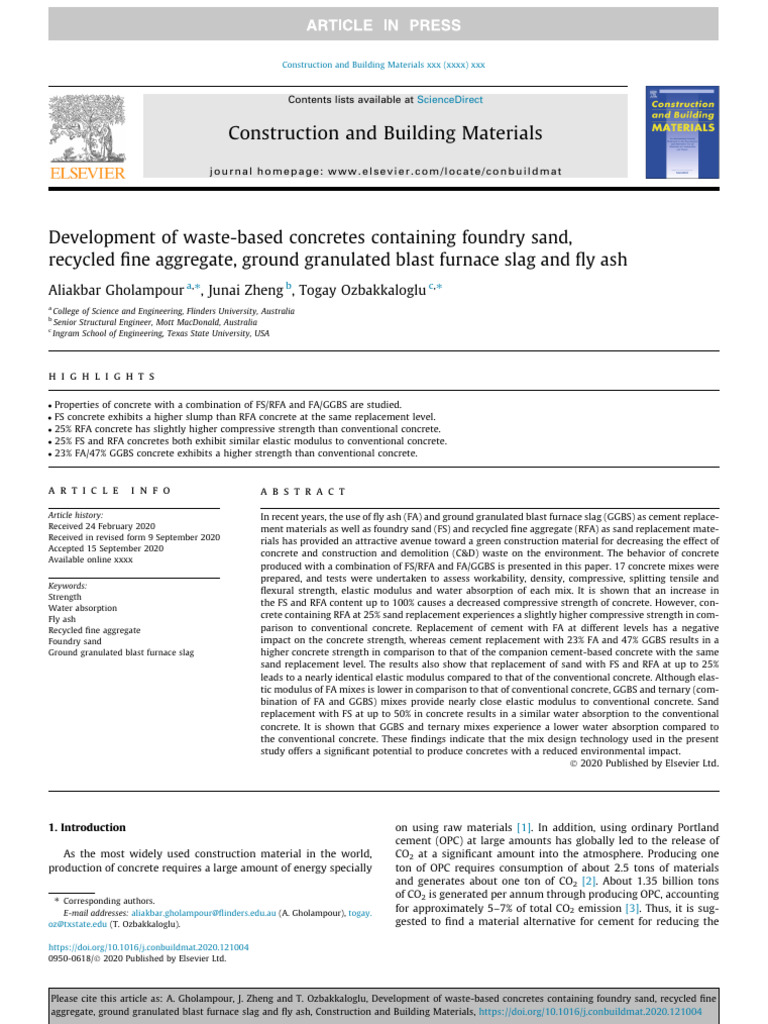 Development of Waste-Based Concretes Containing Foundry Sand | PDF ...