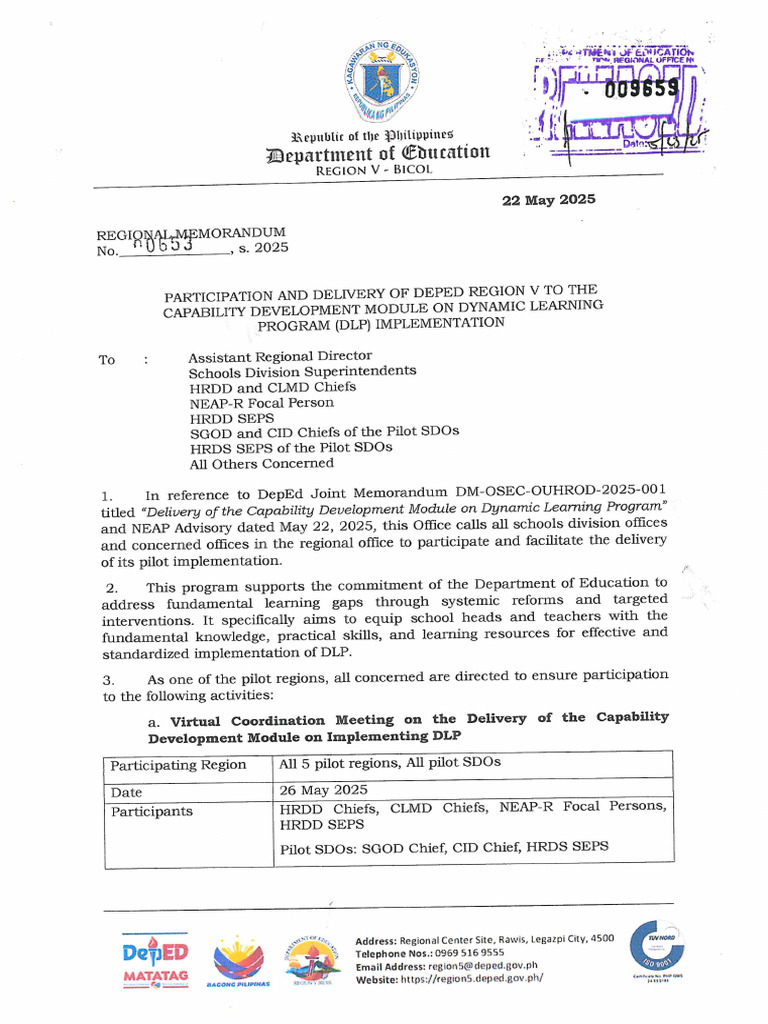 RM - 653 S - 2025 - Participation and Delivery of DEPED Region V To The ...