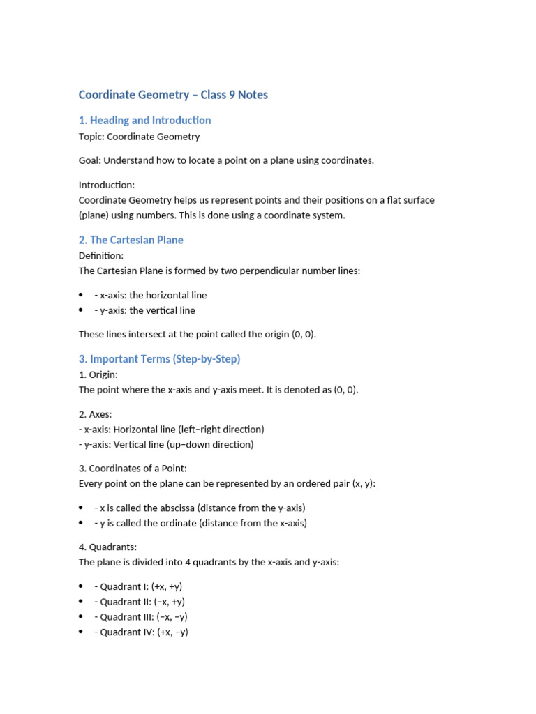Class 9 Coordinate Geometry Notes | PDF