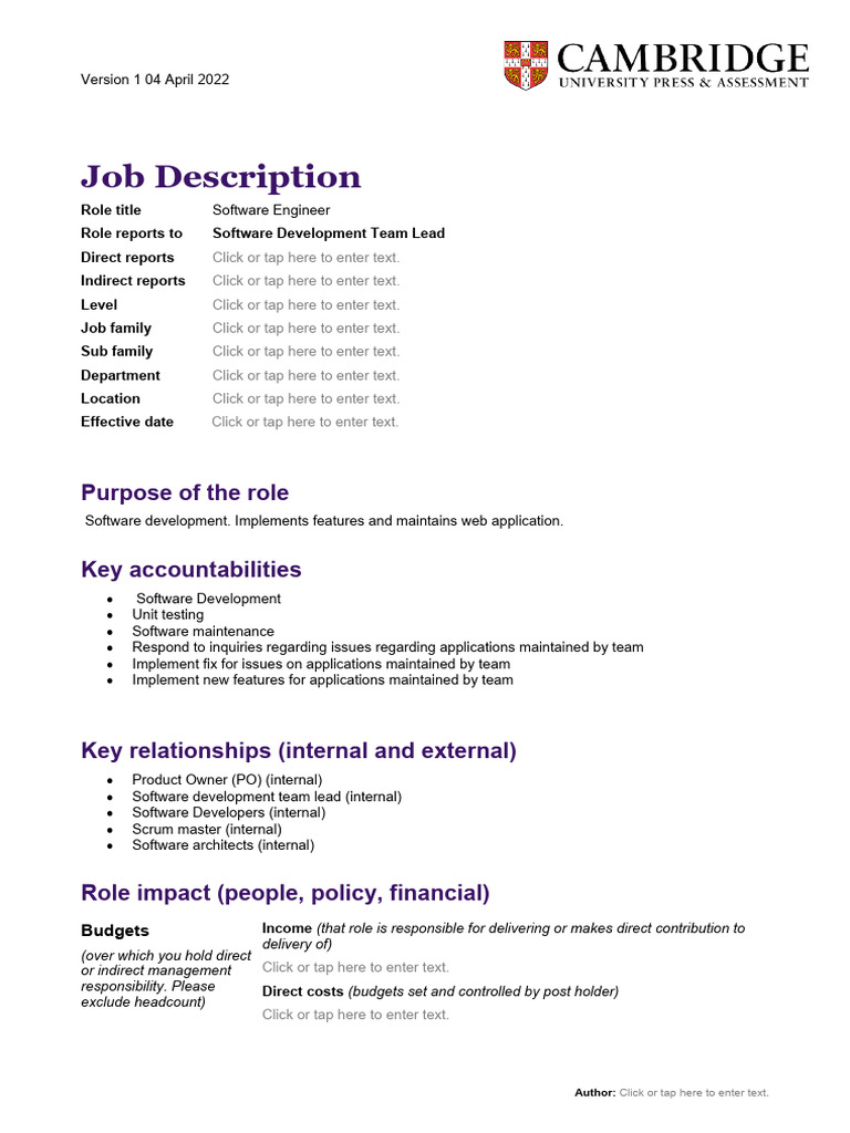 FY25 Job-Description-Template - Mid Software Engineer | PDF | Web ...