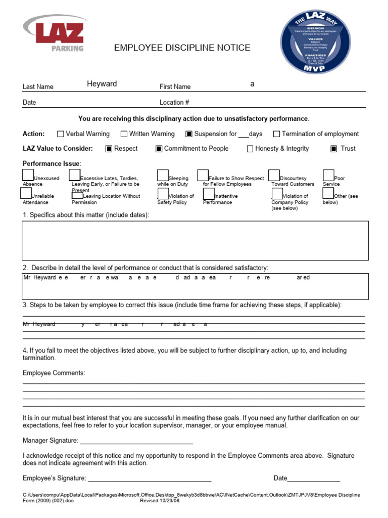 Employee Discipline Electronic Form Blank | PDF | Employment | Disciplines