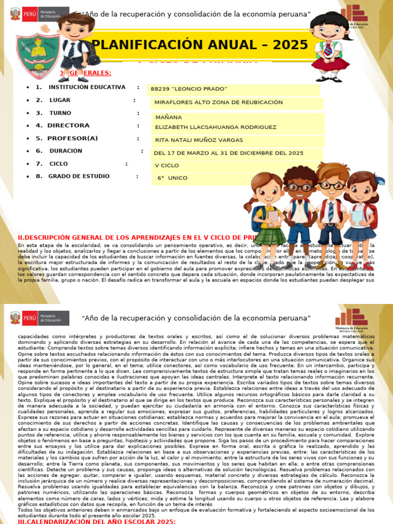 Planificación Anual-2025-V Ciclo -6to Grado Leoncio Prado | PDF ...