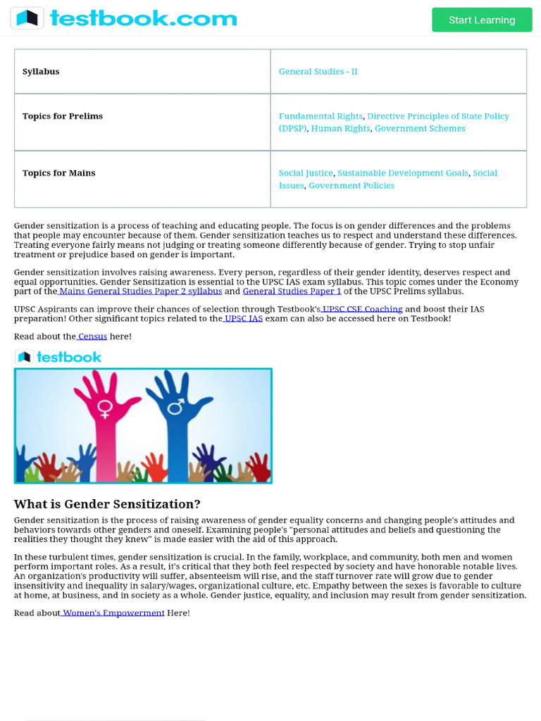 Gender Sensitization - Meaning, Significance, Benefits & More - UPSC ...