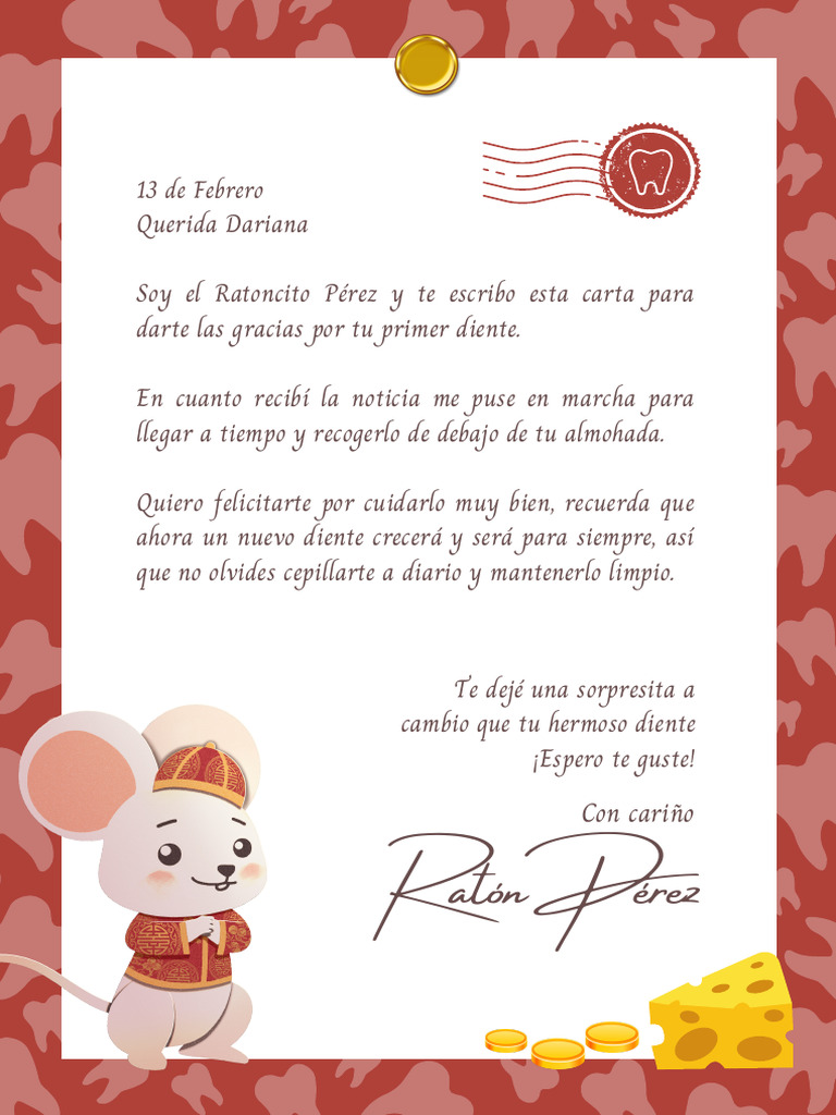 Documento A4 Carta Del Raton Perez Ilustrado Rojo PDF | PDF
