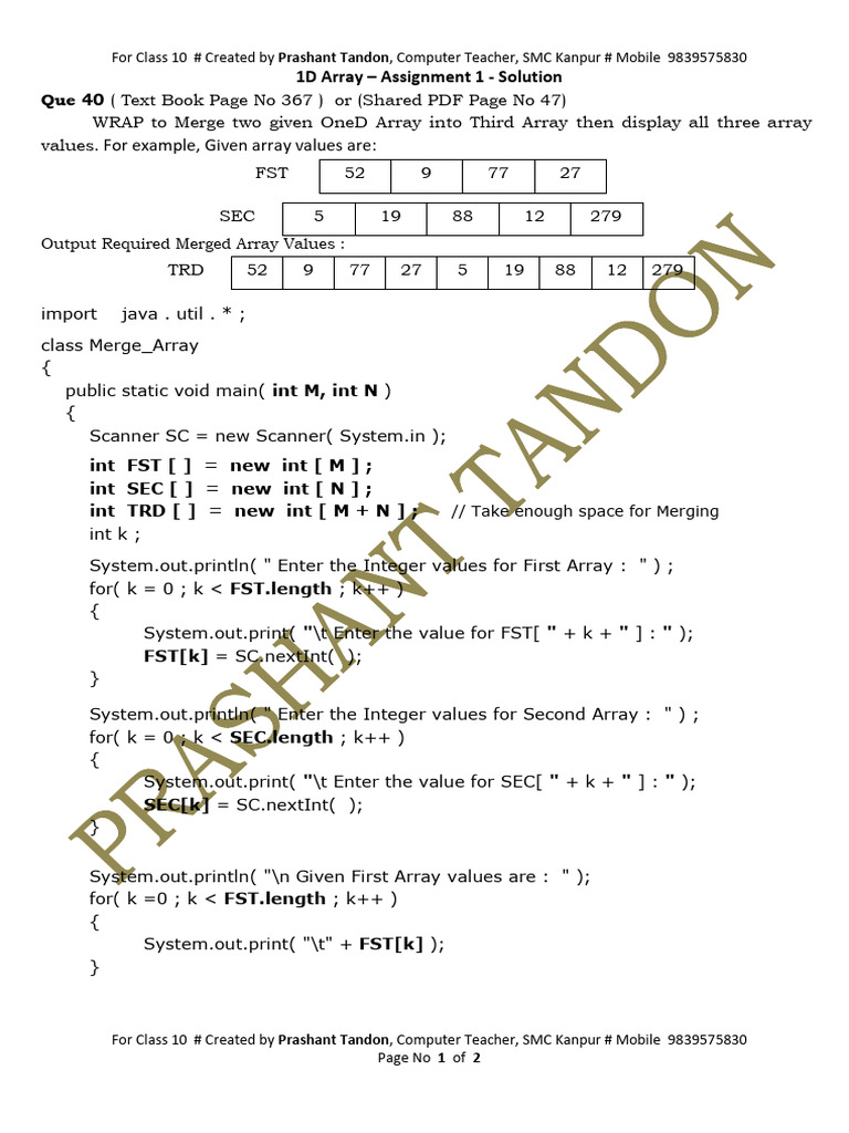 Array 1D - Merge Two Array - Solution | PDF | Integer (Computer Science ...