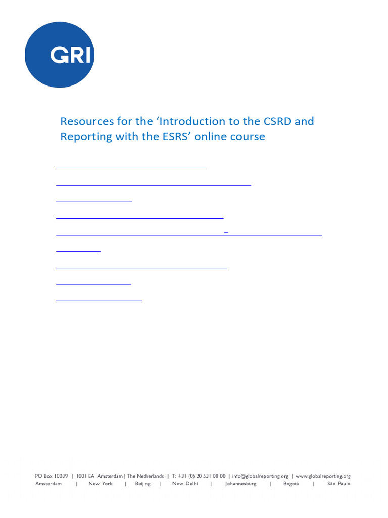 Resources - Introduction To The CSRD and Reporting With The ESRS | PDF