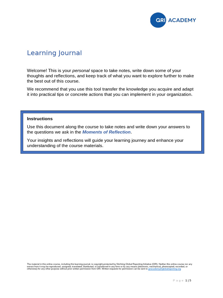 Sustainability Reporting Learning Journal | PDF | Educational ...