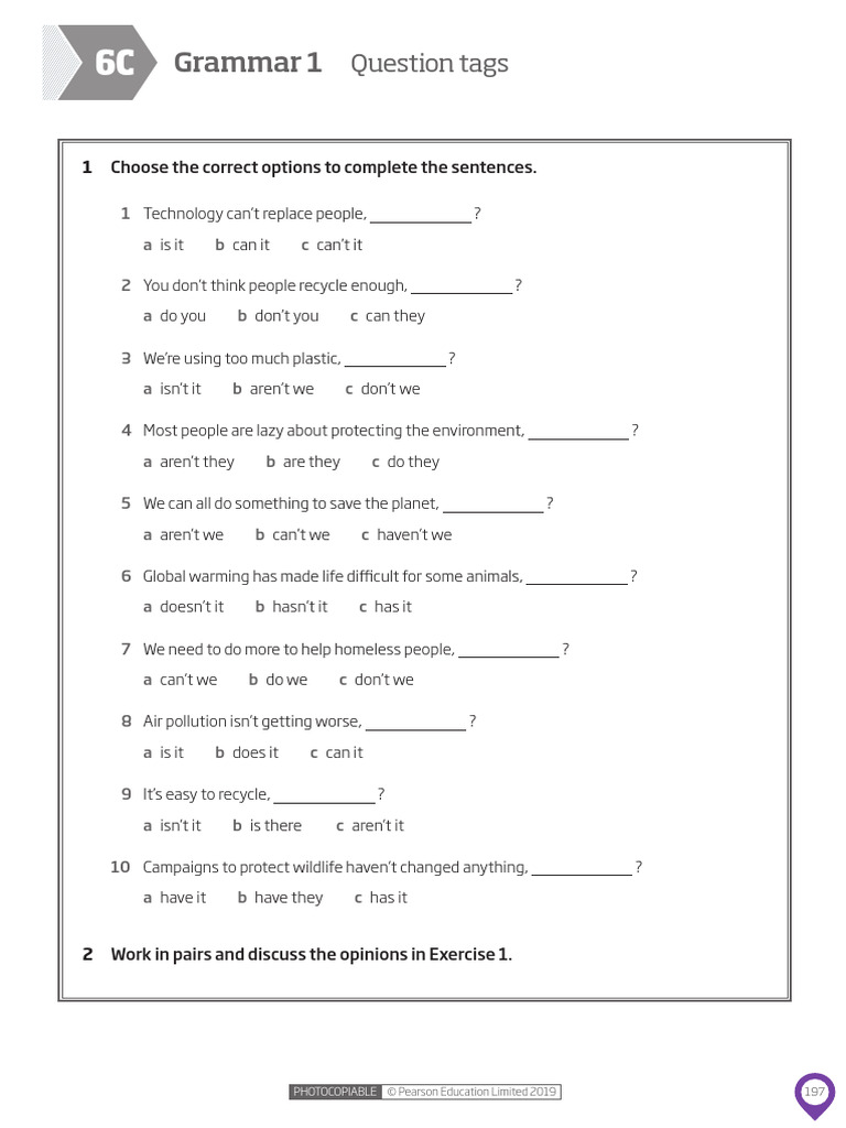 Question Tags Grammar Exercises | PDF