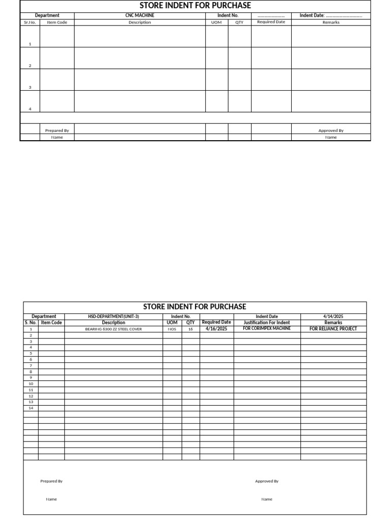 Store Indent Formats | PDF | Manufactured Goods | Mechanical Engineering