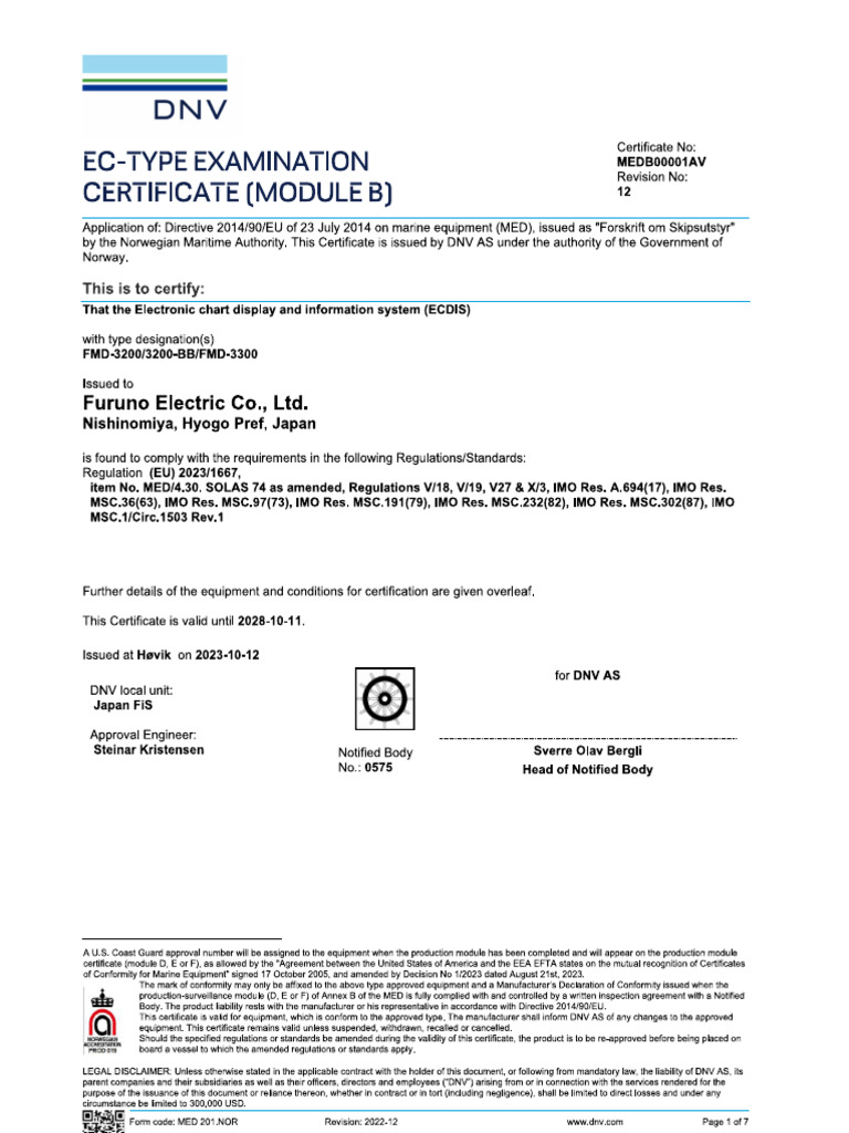 ECDIS - FMD-3200 Type Examination Certificate | PDF