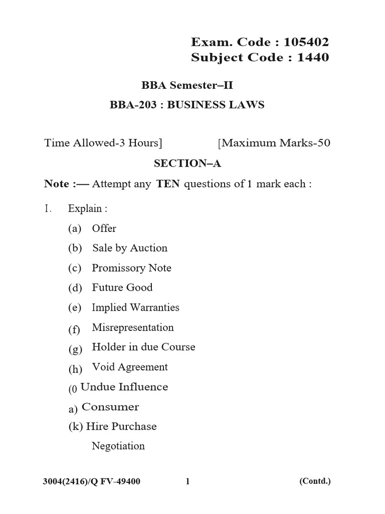 Bba 2 Sem Business Laws 1440 2016 | PDF