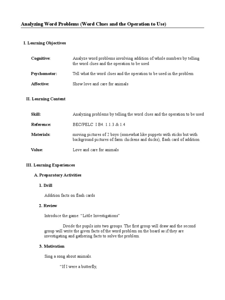 Analyzing Word Problems (Word Clues and The Operation To Use) | PDF ...