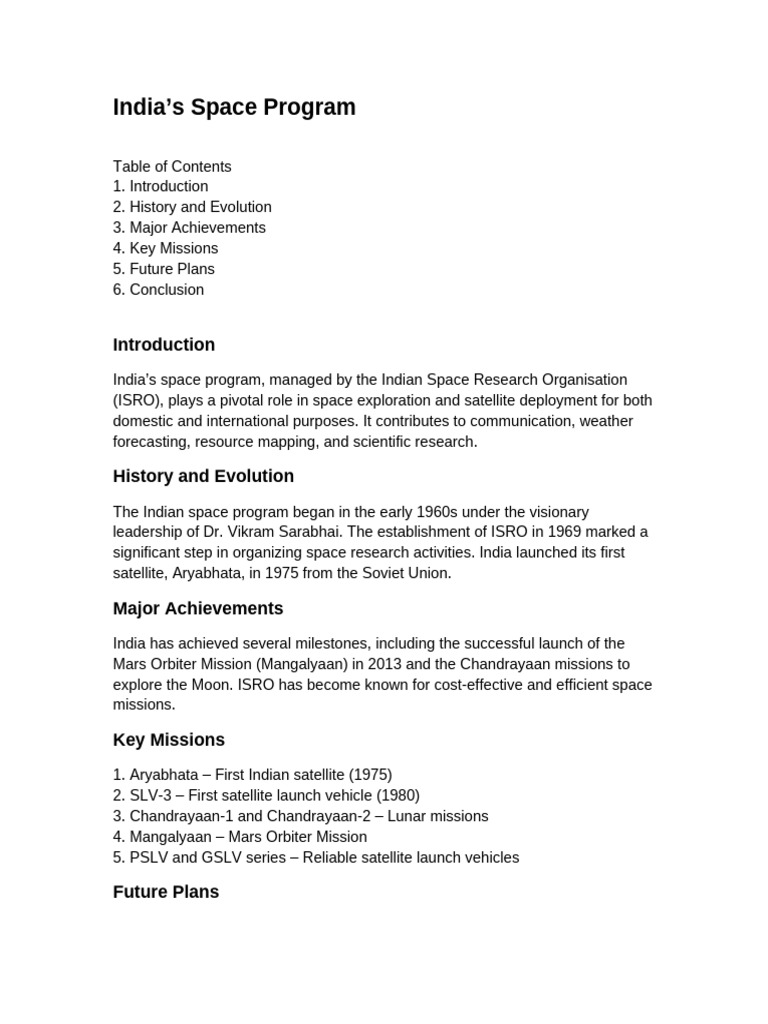 India Space Program Report Class10 | PDF