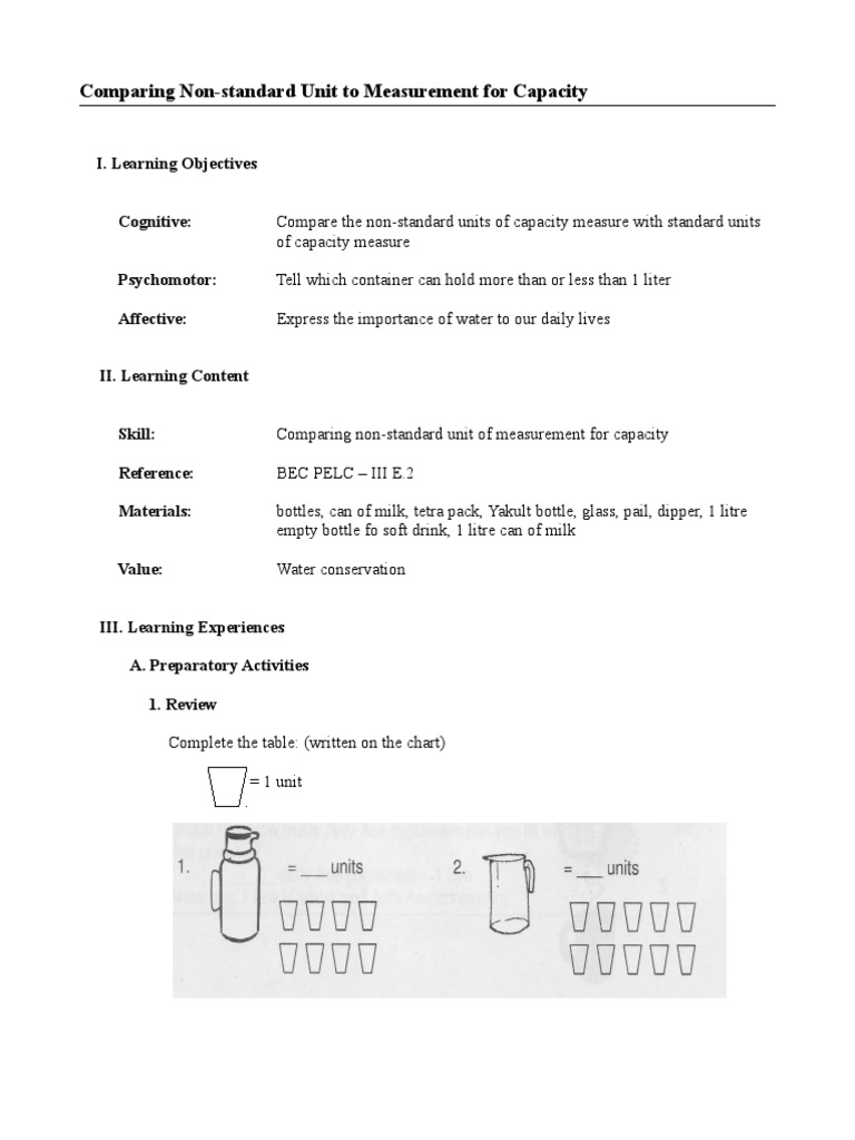 Comparing Standard and Non-Standard Capacity | PDF | Litre | Liquids