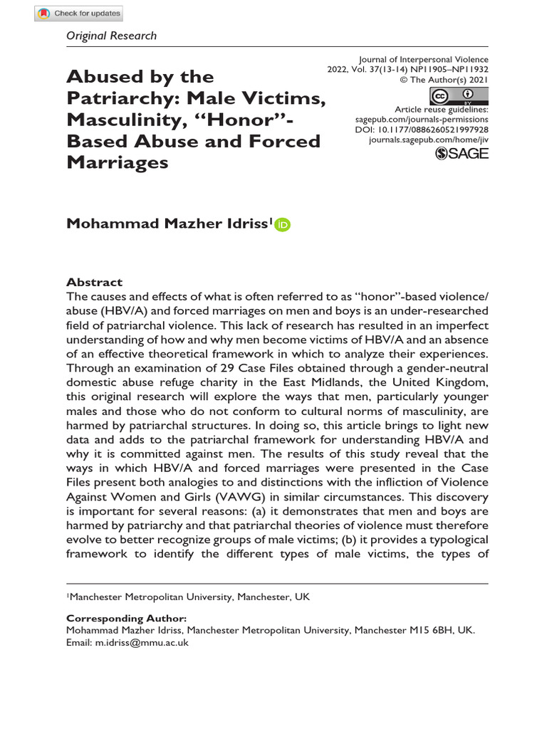 Idriss 2021 Abused by The Patriarchy Male Victims Masculinity Honor ...