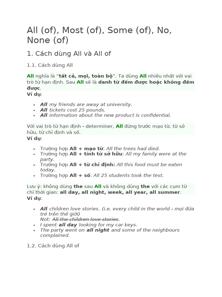 All (Of), Most (Of), Some (Of), No, None (Of) | PDF