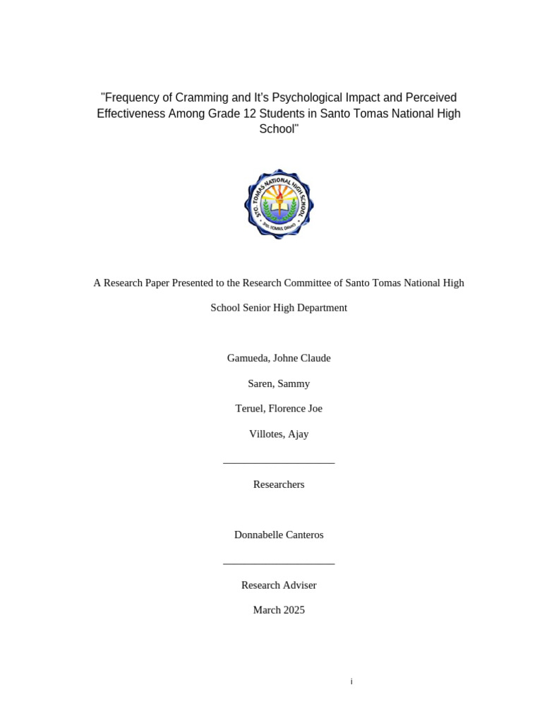 Cramming's Impact on Grade 12 Students | PDF | Professional Skills ...