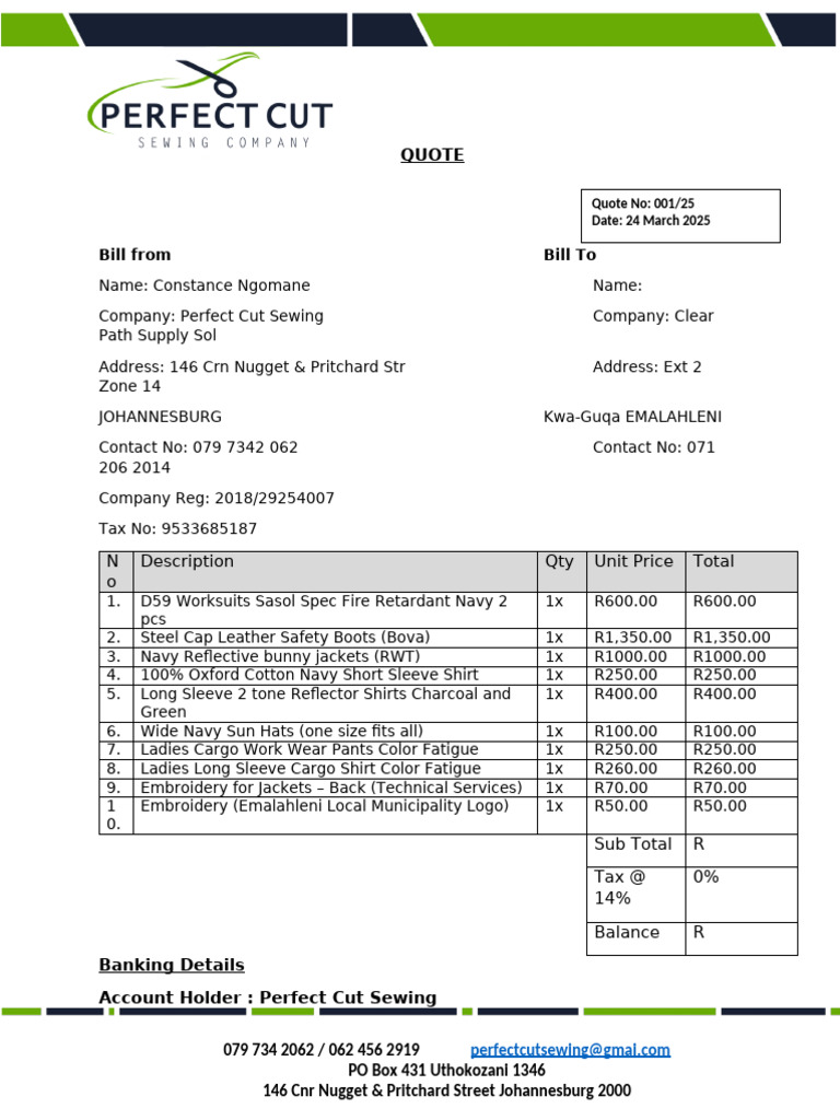 Emalahleni Municipality PPE Qoute | PDF | Clothing | Fashion