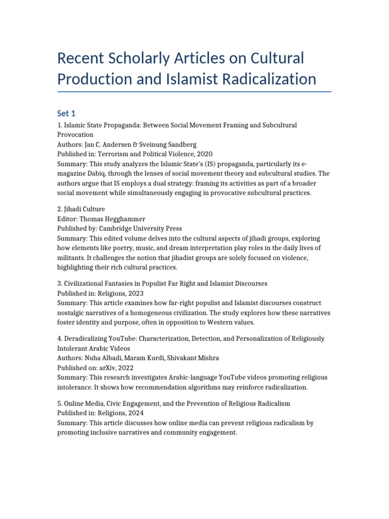 Cultural Production Radicalization Sources | PDF | Jihadism | Islamism