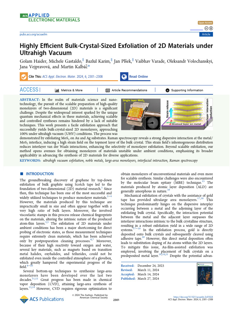 Haider Et Al 2024 Highly Efficient Bulk Crystal Sized Exfoliation of 2d ...
