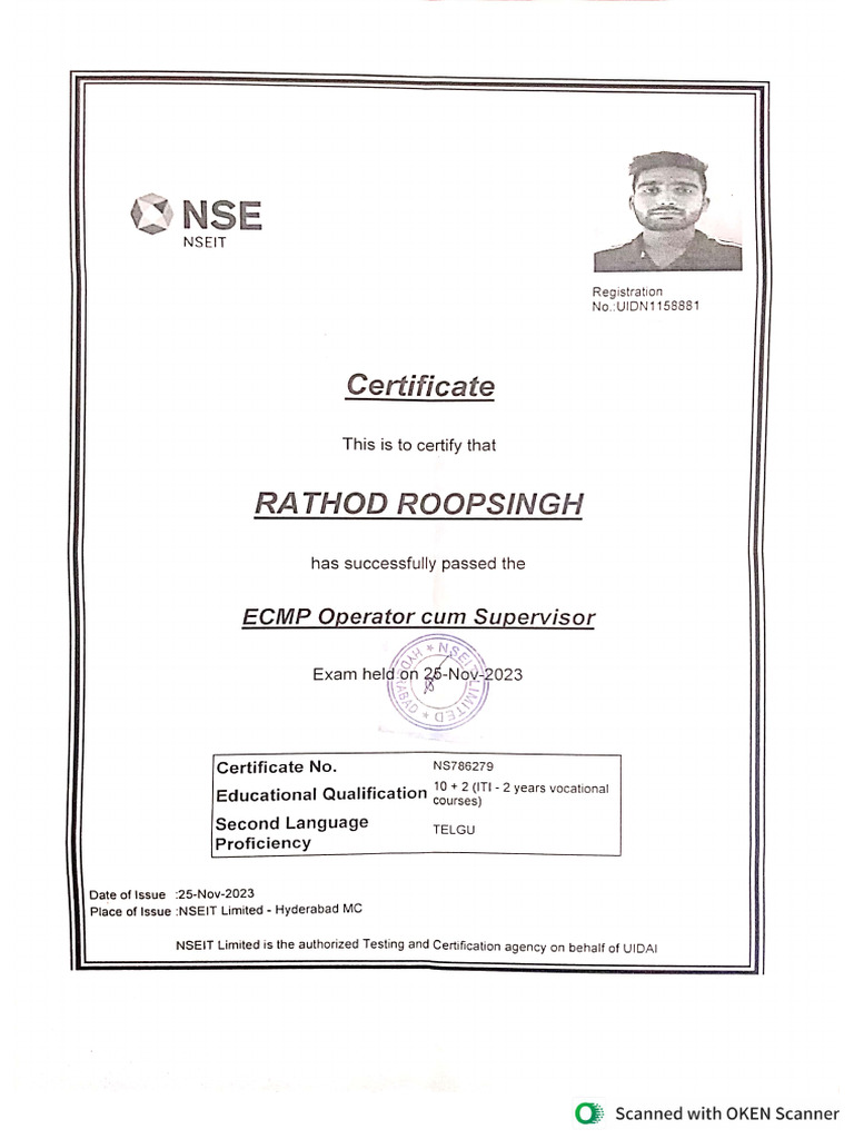 Aadhaar Supervisor Certificate | PDF