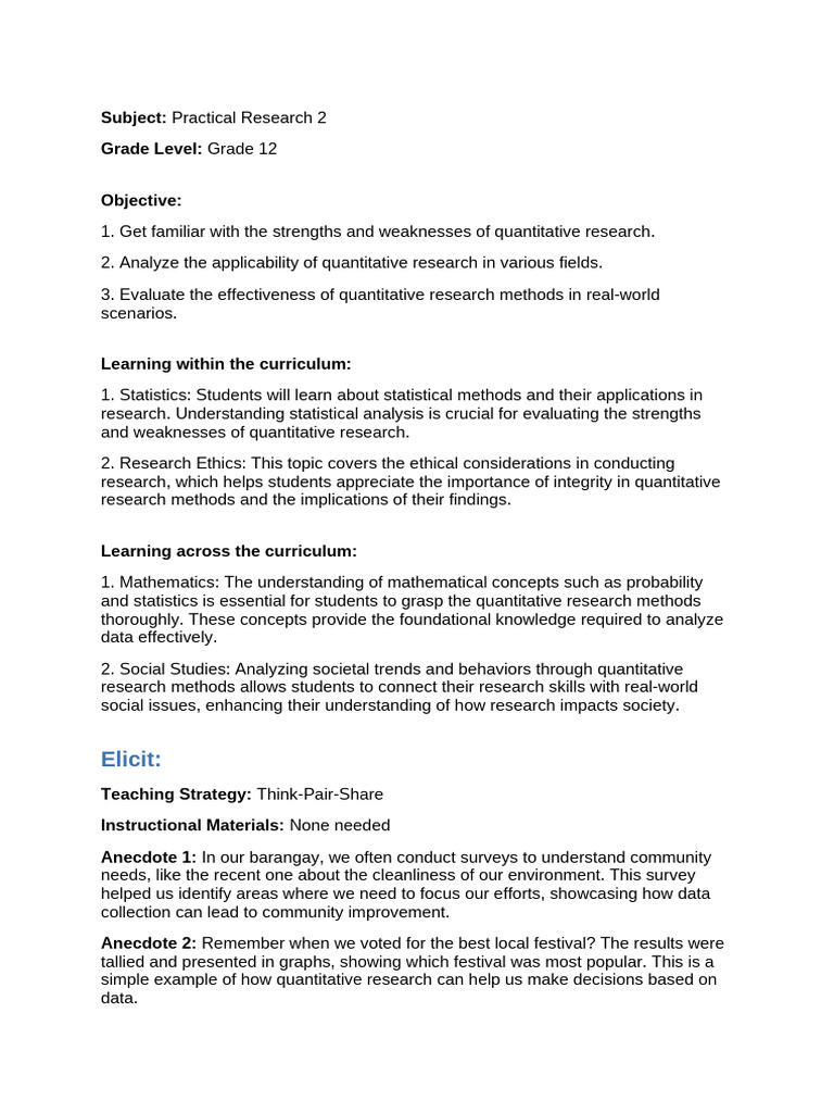 Lesson - Plan Quanti Strengths and Weaknesses | PDF | Quantitative ...