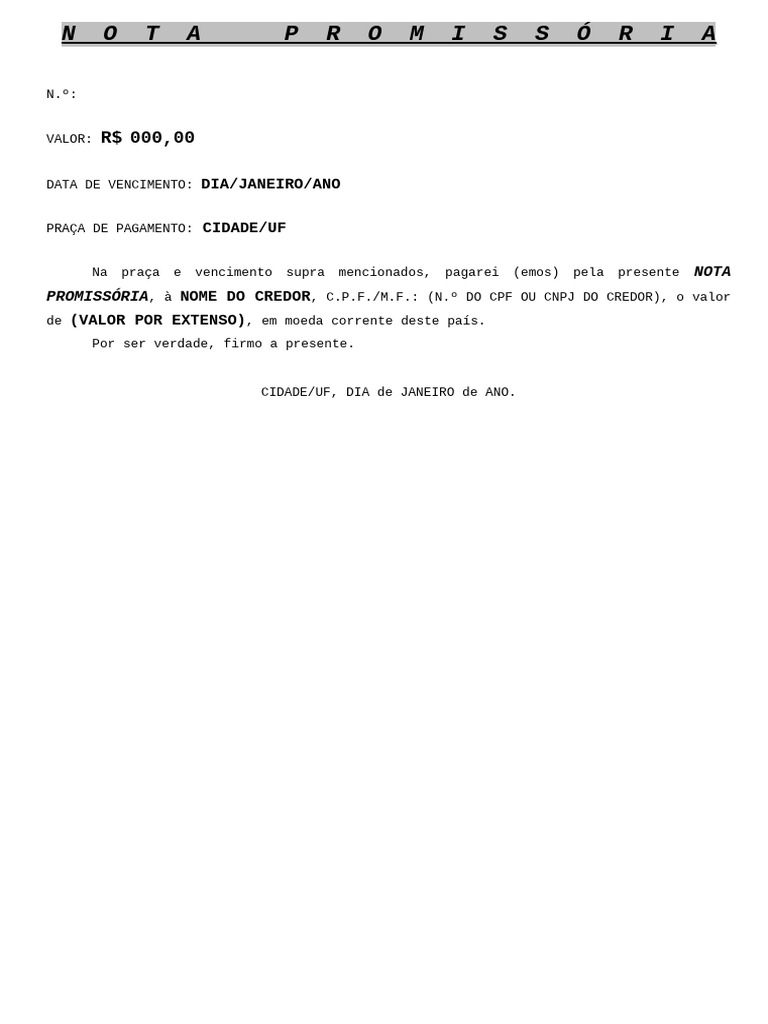 Modelo de Nota Promissória para Preencher | PDF