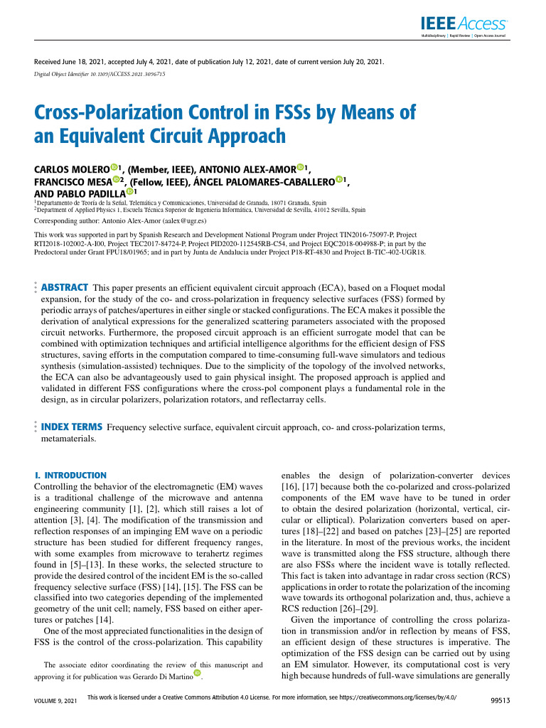 Cross-Polarization Control in FSSs by Means of An Equivalent Circuit Approach | PDF ...