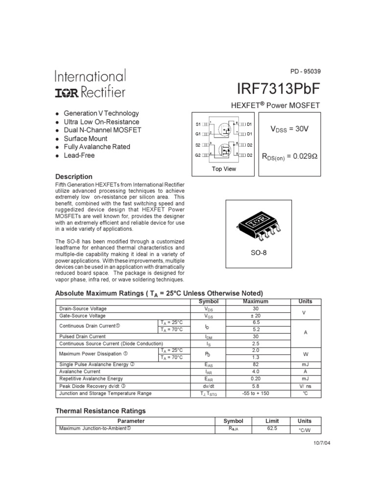 Infineon IRF7313 DataSheet v01 01 en | PDF | Diode | Field Effect Transistor